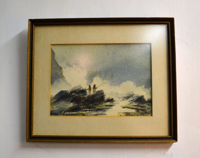 RESERVED 1980s Jean Eck Fisherman Original Watercolor - Etsy