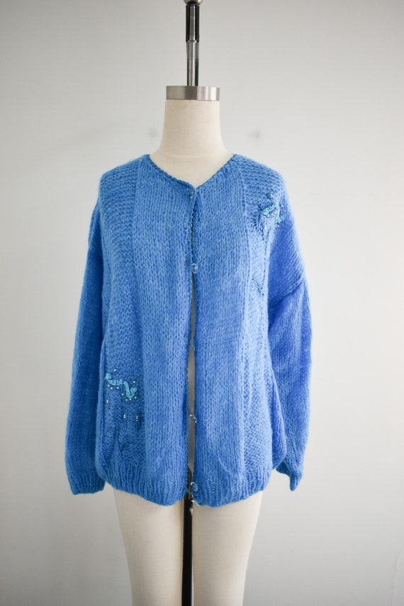 Vintage Italian Blue Mohair Blend Cardigan Sweater - Gem