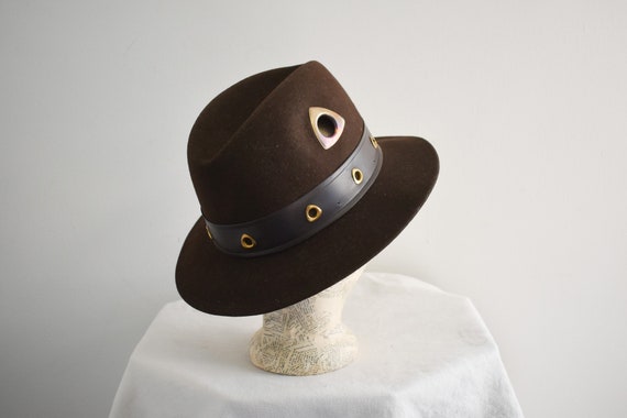 1960s/70s Brown Wool Felt Fedora with Grommets - Gem