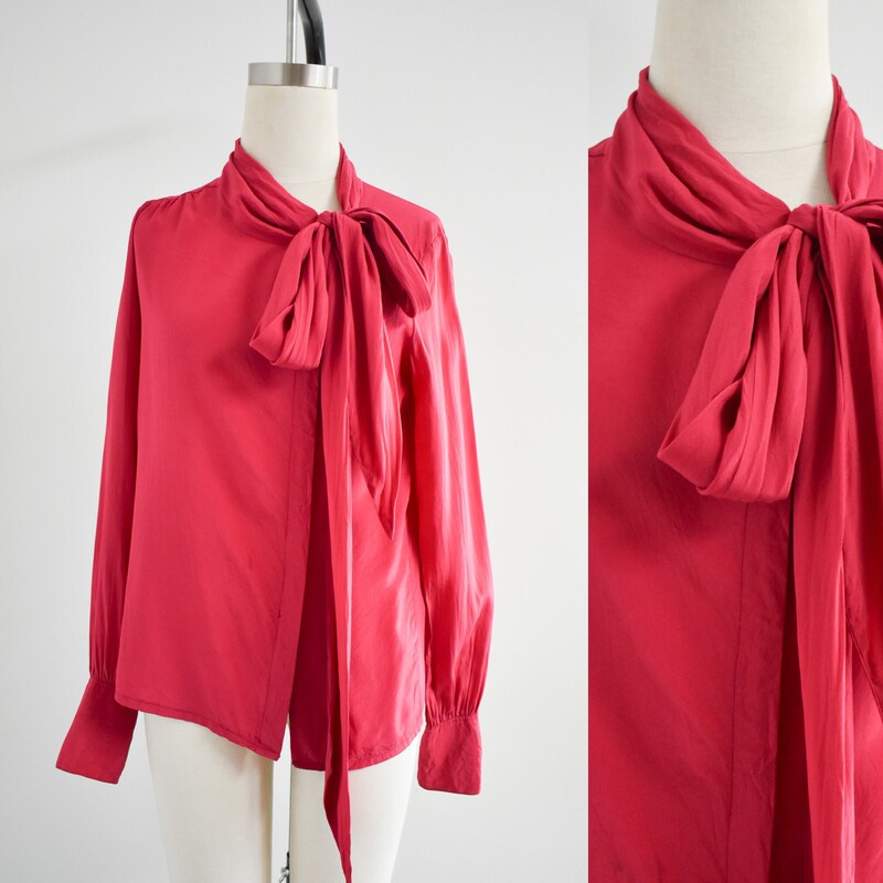 Vintage Red Silk Blouse - Etsy