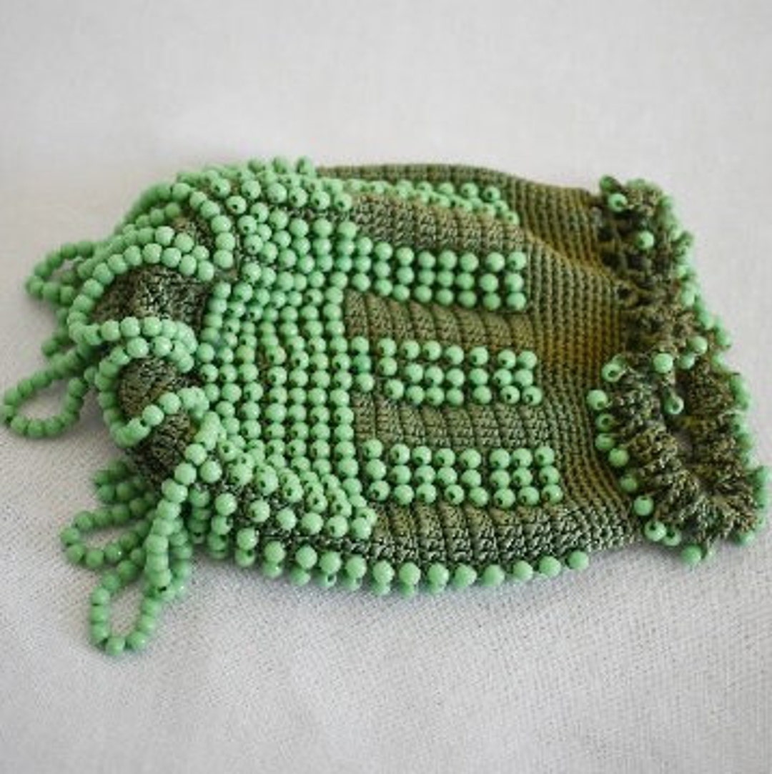 1920s/30s Green Beaded Crochet Reticule Purse - Etsy