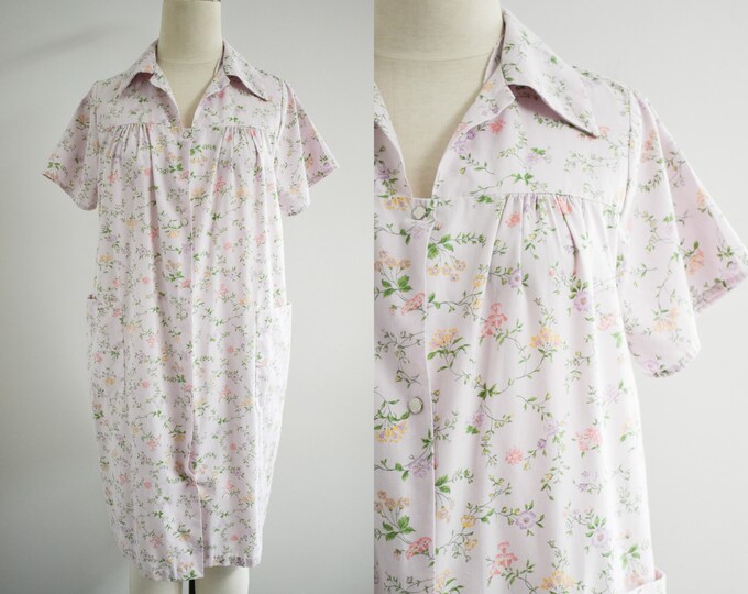 1980s Pink Floral Housecoat - Etsy