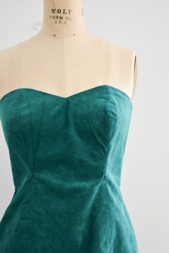 1980s Ultrasuede Green Strapless Mini Dress - Gem