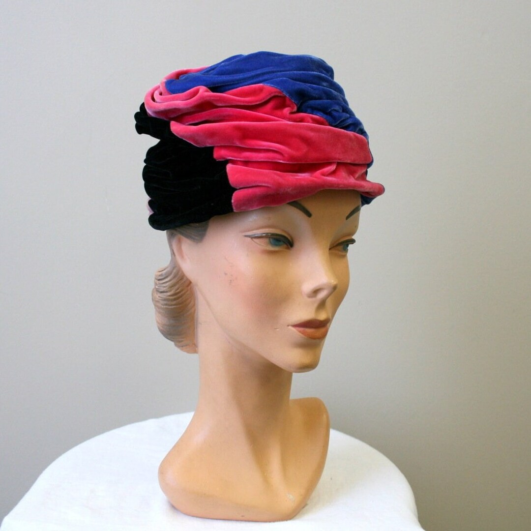 1940s Colorblock Velvet Toque Hat - Etsy