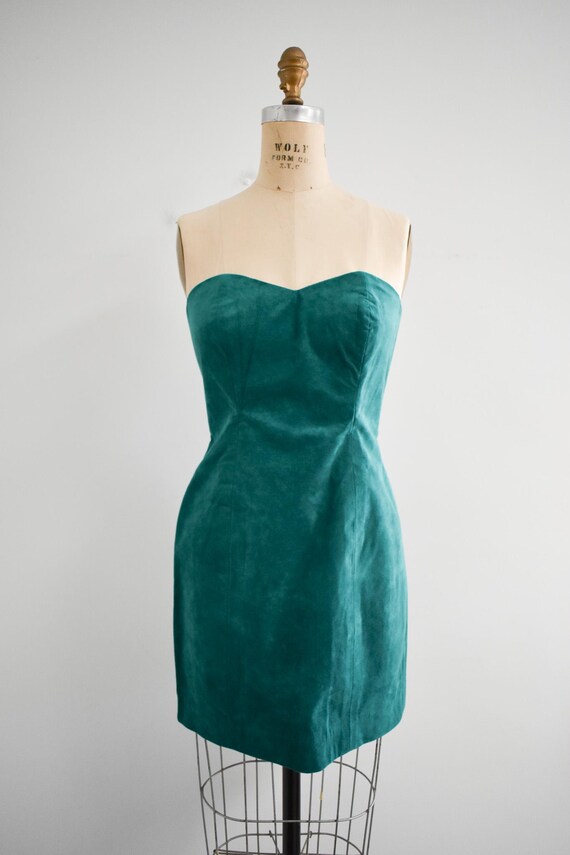 1980s Ultrasuede Green Strapless Mini Dress - Gem