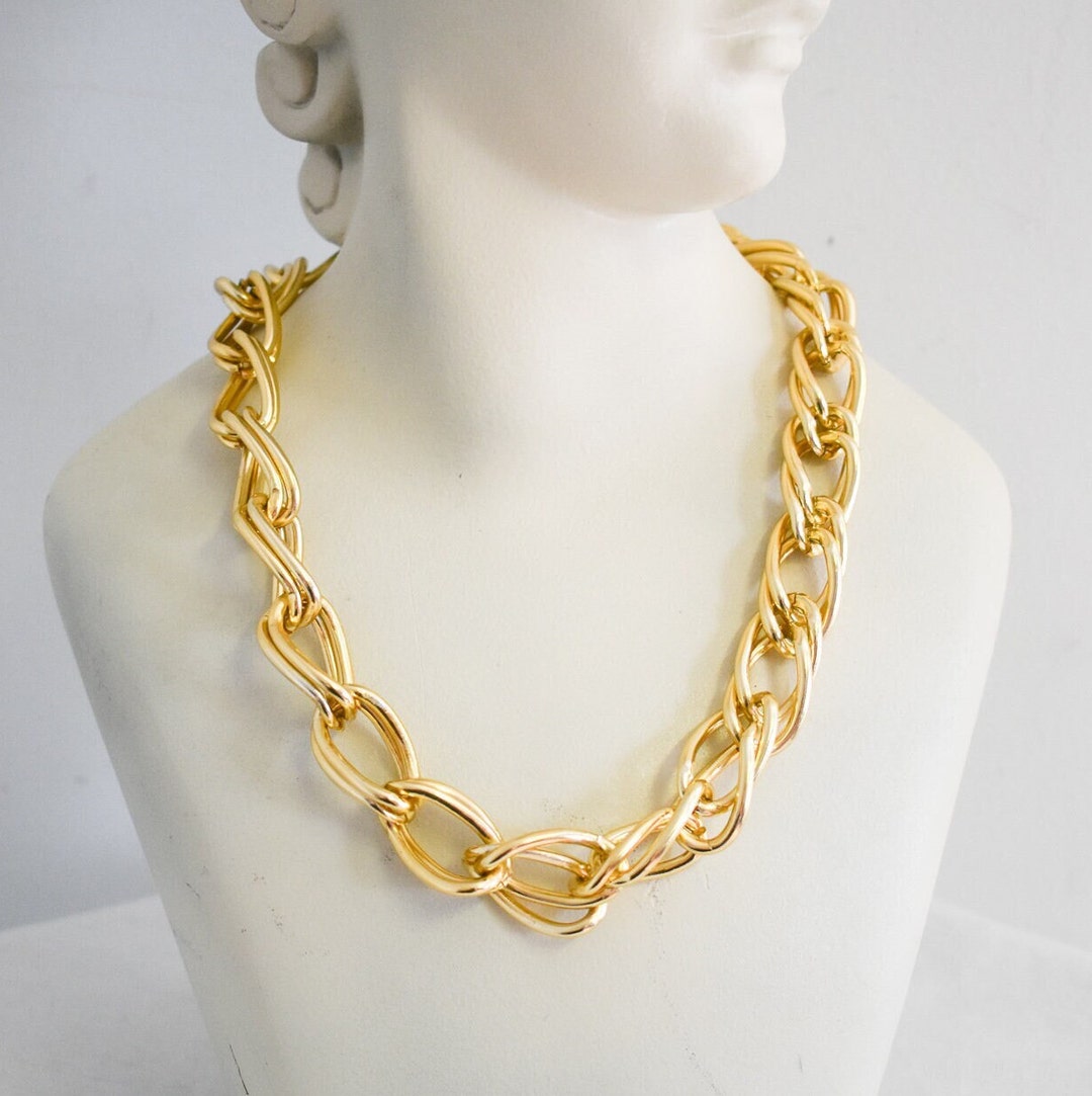 Vintage Large Gold Chain Link Necklace - Etsy