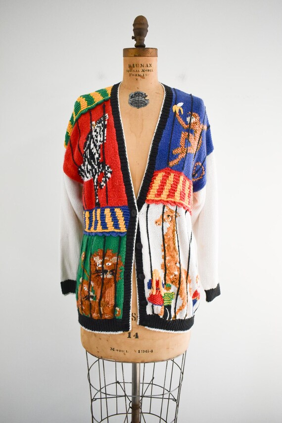1990s Circus Themed Oversized Cardigan Sweater - Gem