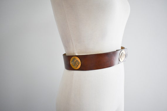 1950s Garay Leather Belt with Metal Coin Discs - Gem