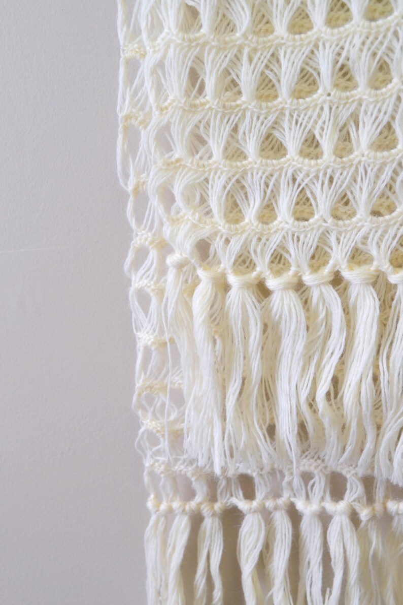 1970s Cream Lacy Macrame Wool Scarf - Etsy