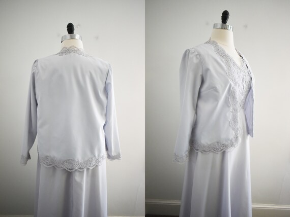 1970s Icy Blue-Gray Dress and Jacket Set - Gem
