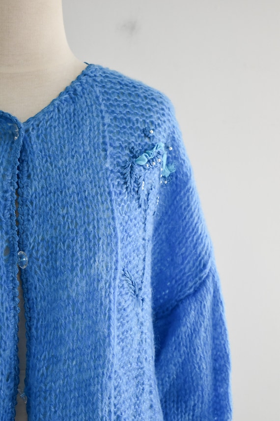 Vintage Italian Blue Mohair Blend Cardigan Sweater - Gem