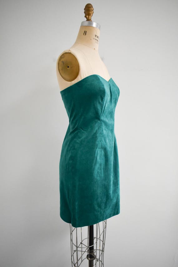 1980s Ultrasuede Green Strapless Mini Dress - Gem