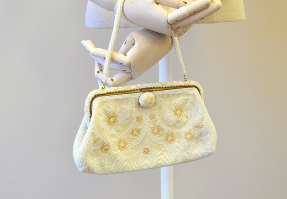 1950s Walborg White Beaded Evening Purse - Gem