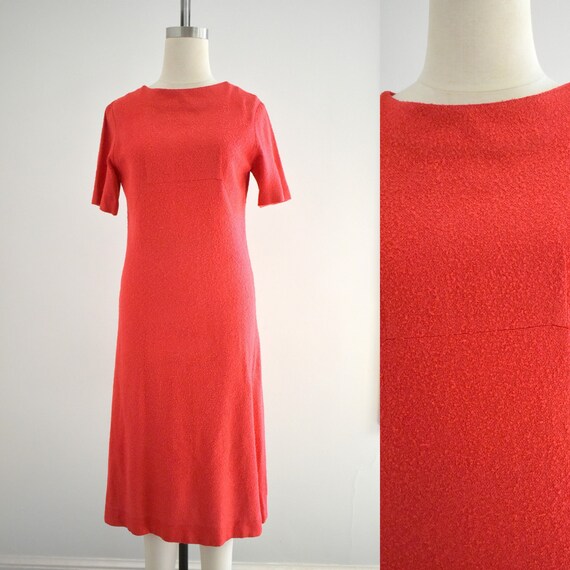1960s Red Nubby Short Sleeve Dress - Gem