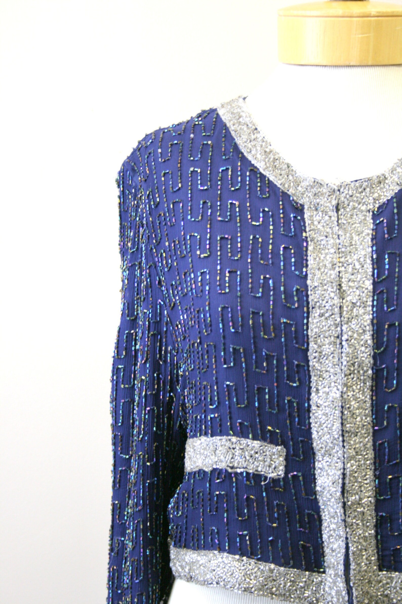 1990s Navy Beaded Jacket - Etsy