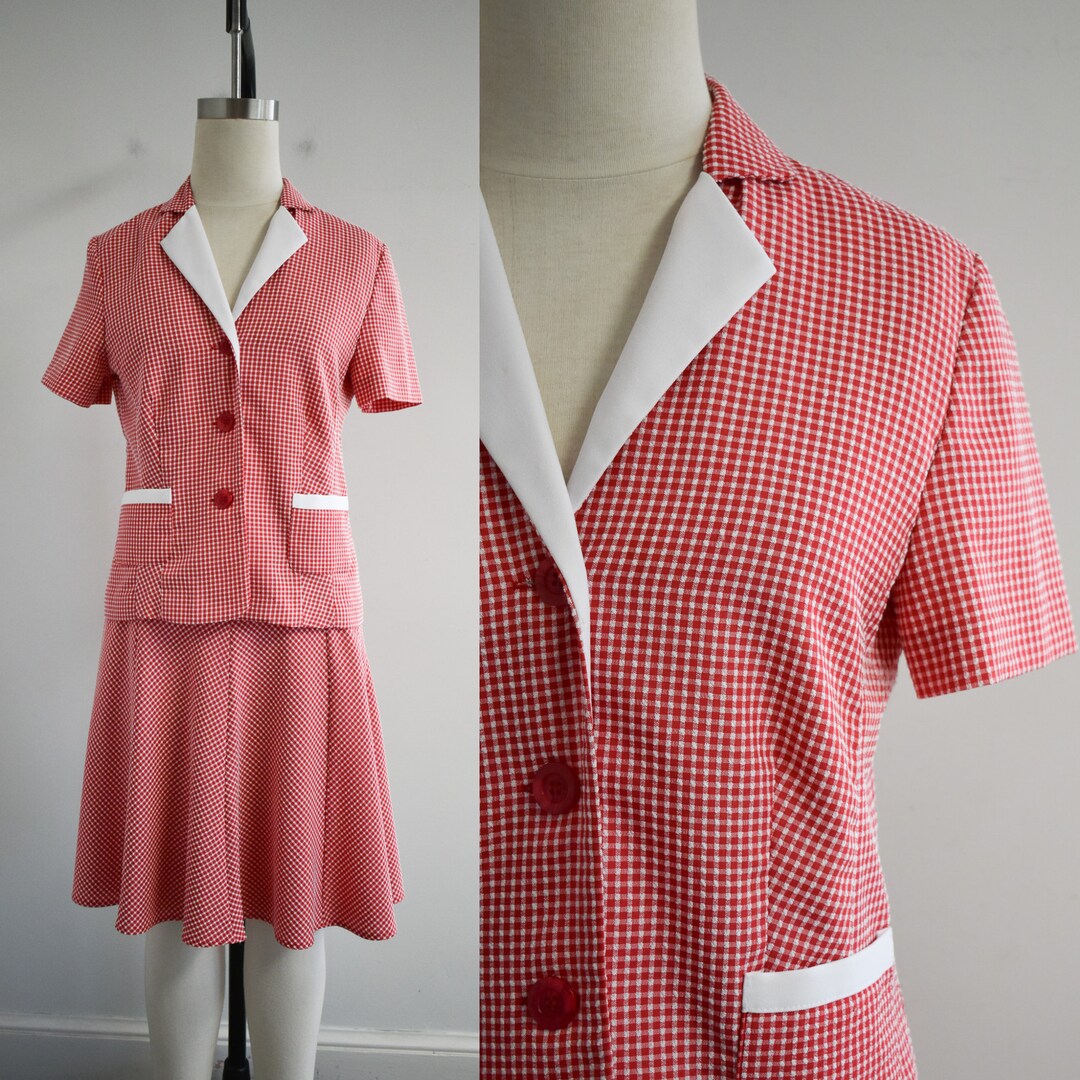 1970s/80s Red Checked Blouse and Skirt Set - Etsy