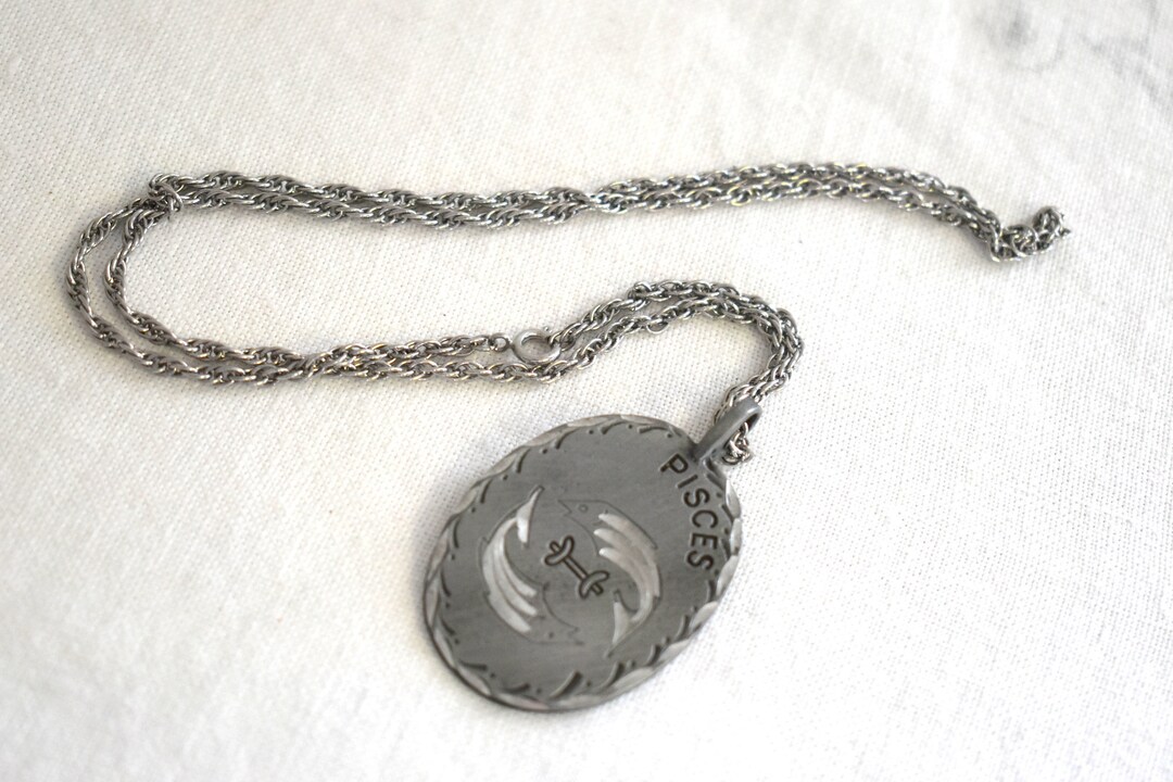 1970s Pisces Pewter Pendant and Chain Necklace - Etsy
