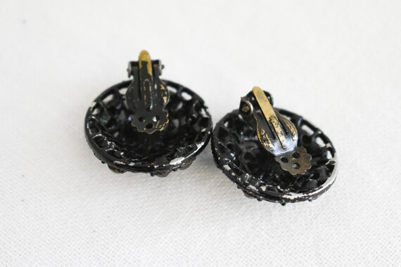 1950s/60s Black Rhinestone Circle Clip Earrings - Gem