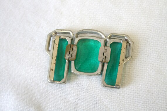 1930s Large Green Rhinestone Belt Slide - Gem