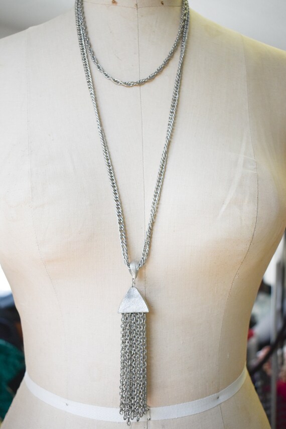 1960s/70s Double Chain Necklace with Tassel Pendant - Gem