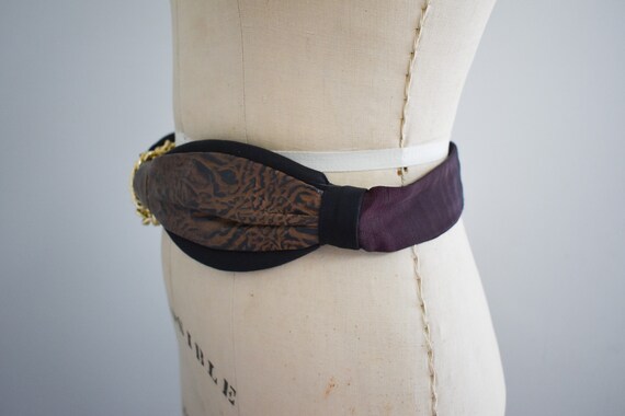 1980s Rhea Puffy Fabric and Chain Belt - Gem