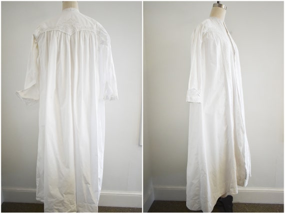 1800s/Victorian White Cotton Embroidered Robe and Nig… - Gem