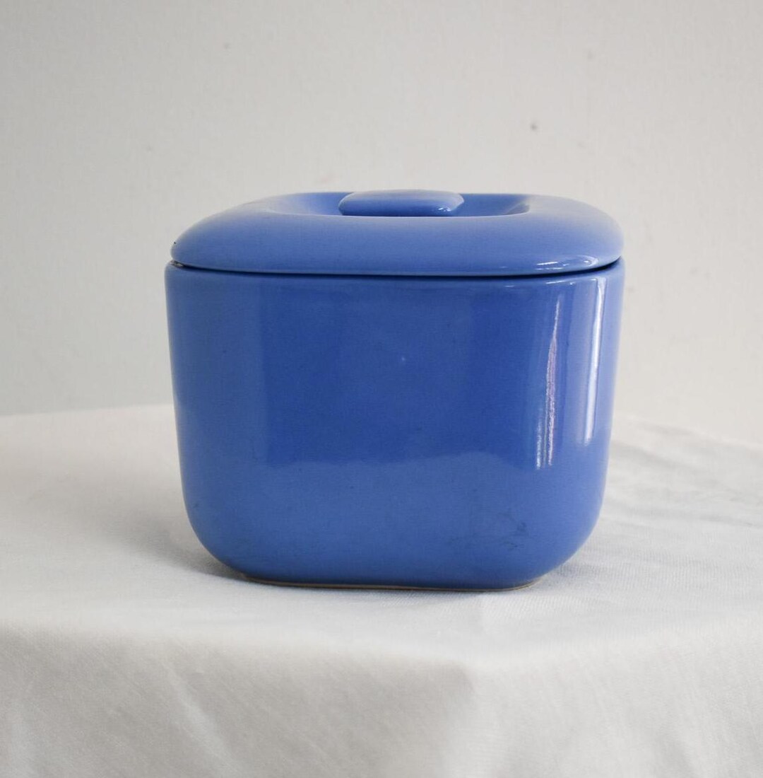 1940s Blue Pottery Canister/refrigerator Dish With Lid - Etsy