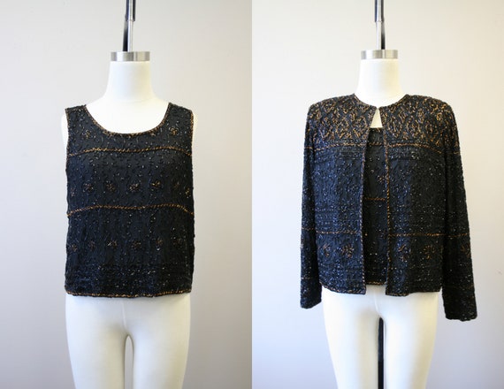 1990s Scala Beaded Tank and Jacket Set - Gem