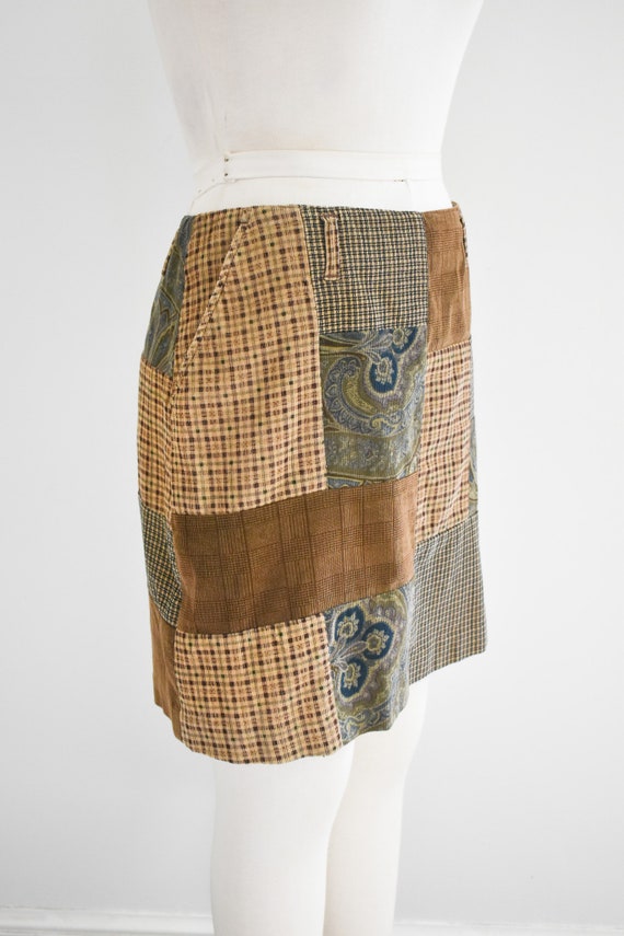 1990s Corduroy Patchwork Low Rise Mini Skirt - Gem
