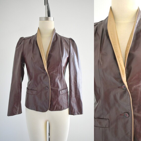 1970s Deep Red-Brown and Taupe Leather Jacket - Gem
