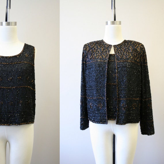 1990s Scala Beaded Tank and Jacket Set - Gem