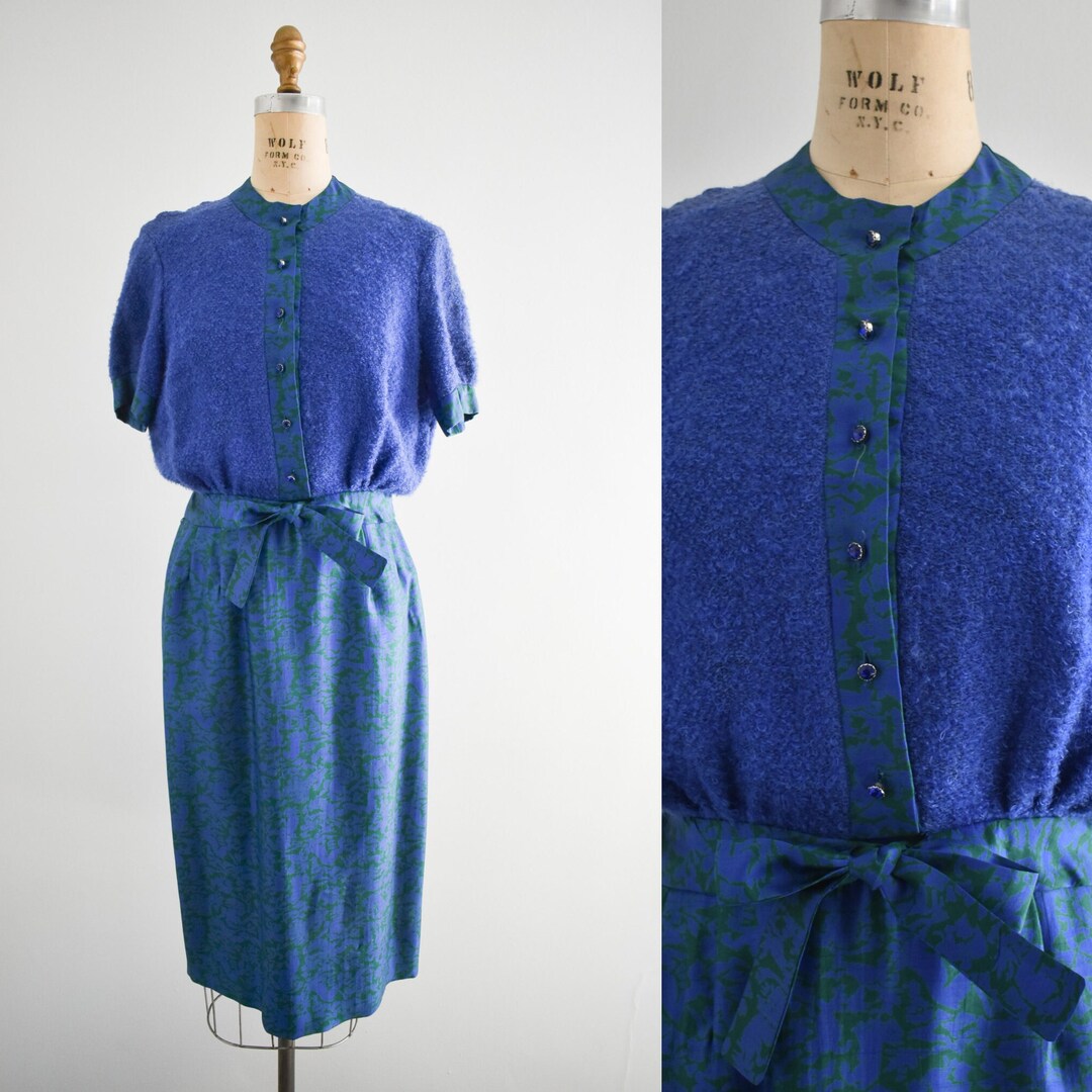 1950s Dan Keller Bouclé Jacket and Silk Dress Set - Etsy