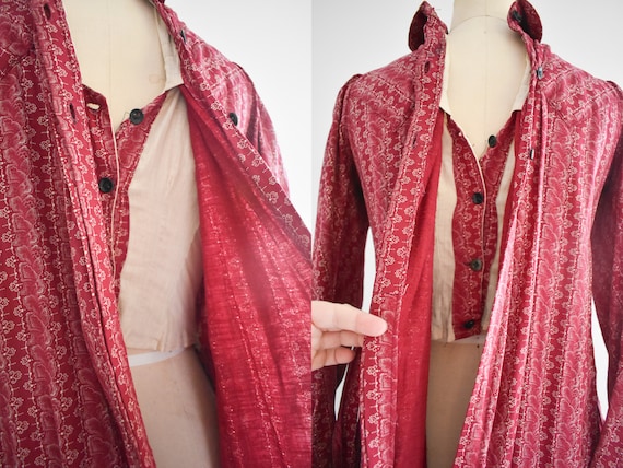 1800s Deep Red Cotton Calico Dress - Gem