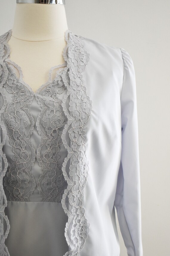 1970s Icy Blue-Gray Dress and Jacket Set - Gem