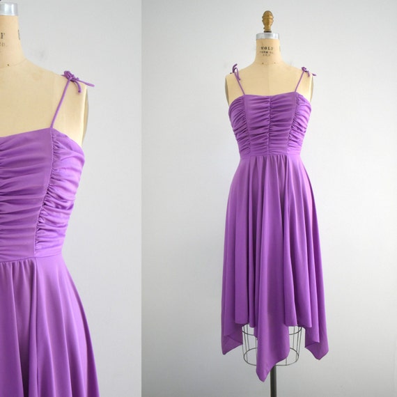 1970s Purple Ruched Dress - Gem
