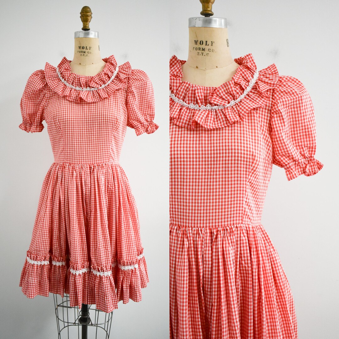 1970s/80s Red and White Gingham Square Dance Dress - Etsy