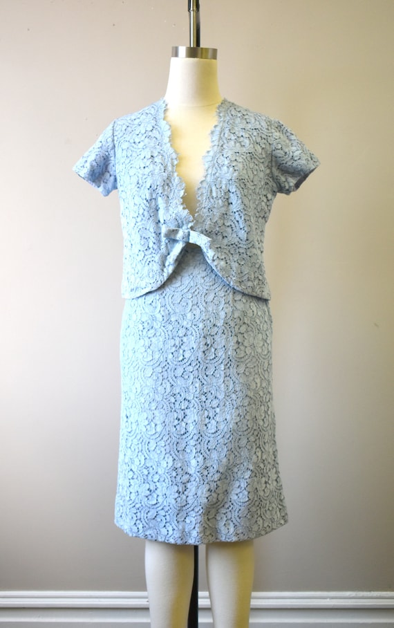 1960s Leslie Fay Blue Lace Jacket and Skirt - Gem