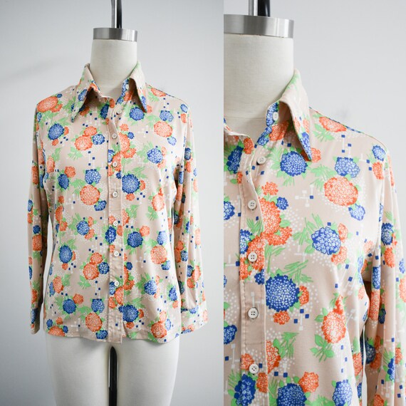 1970s Hydrangea Knit Shirt - Gem