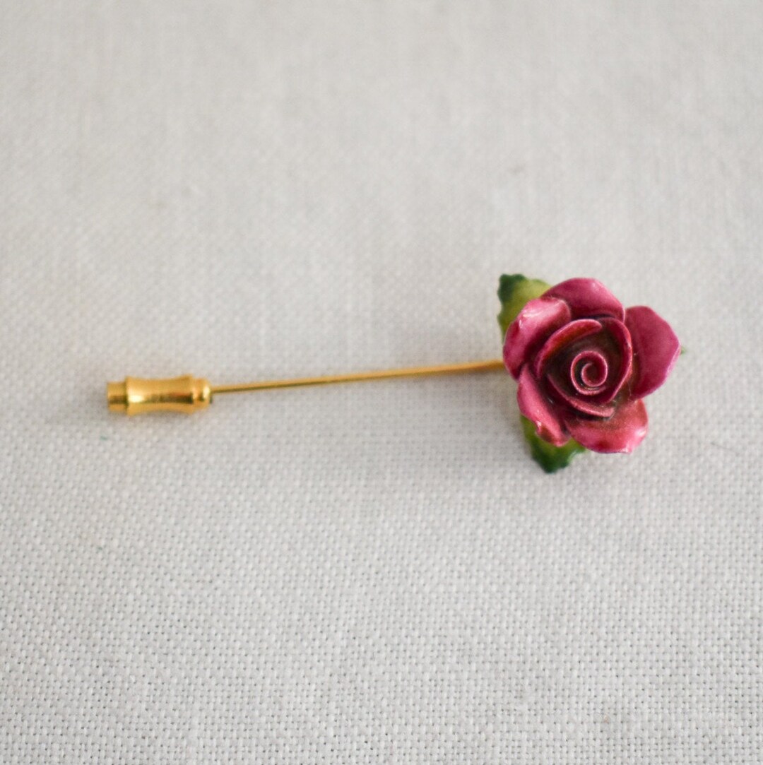 Vintage Ceramic Pink Rose Stick Pin - Etsy