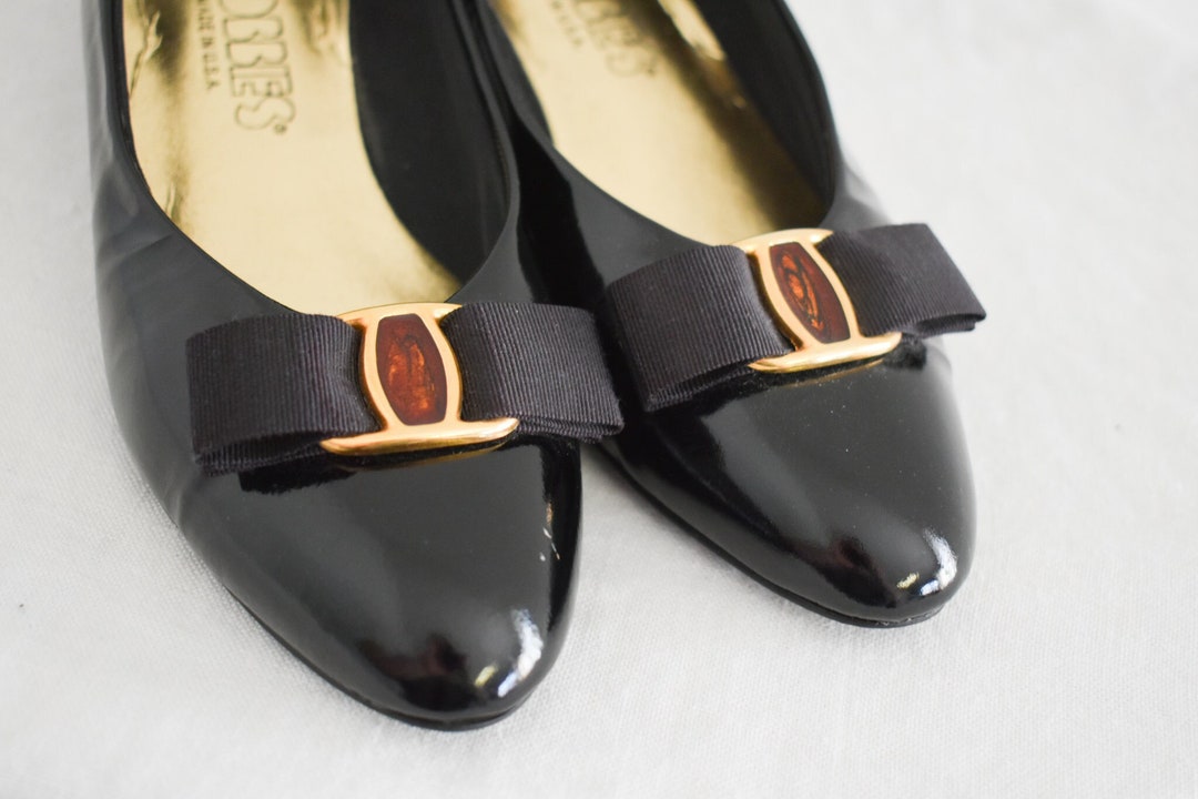 1980s Cobbies Black Patent Flats With Bows Size 8 1/2 AA - Etsy