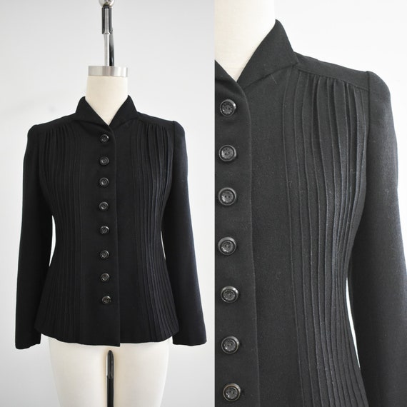 1940s Black Wool Pintuck Jacket - Gem