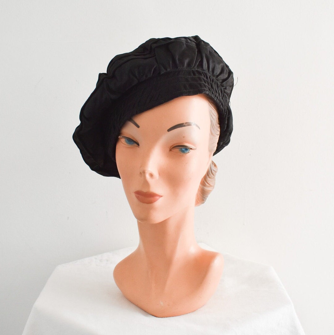 Edwardian Black Satin Slouchy Beret Hat - Etsy