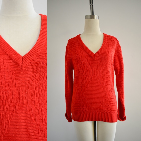 1980s Red V Neck Sweater - Gem