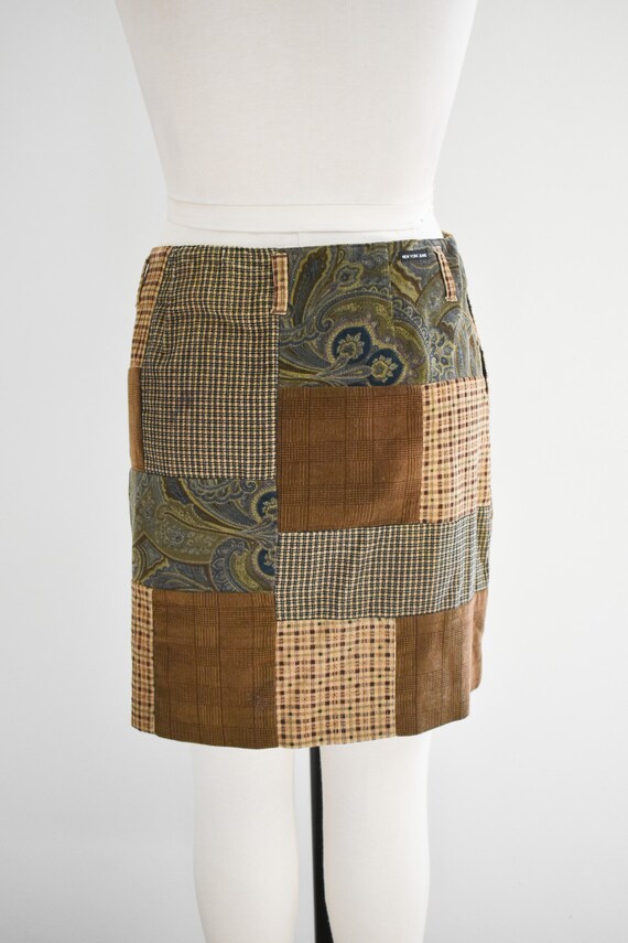 1990s Corduroy Patchwork Low Rise Mini Skirt - Gem