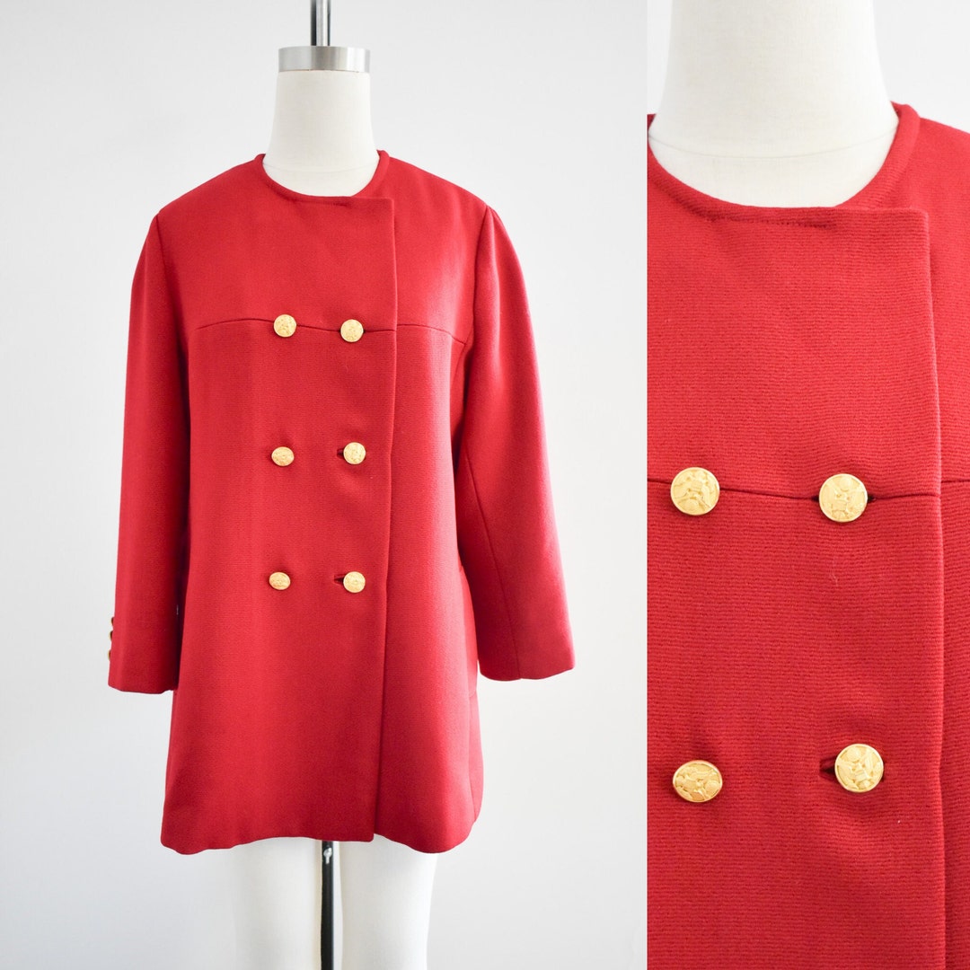 1960s Red Ribbed Wool Double Breasted Coat - Etsy