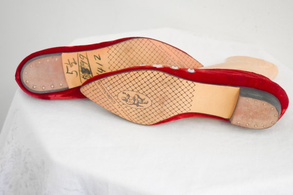 1950s/60s Dark Red Velvet Flats, Size 5 1/2M - Gem