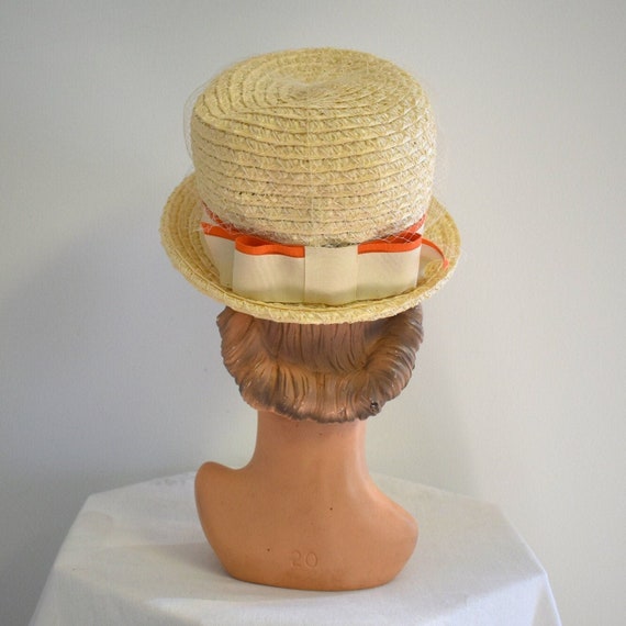 1960s Custard Yellow and Orange Straw Mod Hat - Gem
