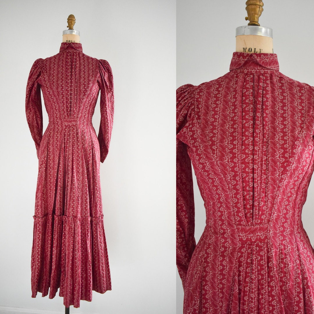1800s Deep Red Cotton Calico Dress - Etsy