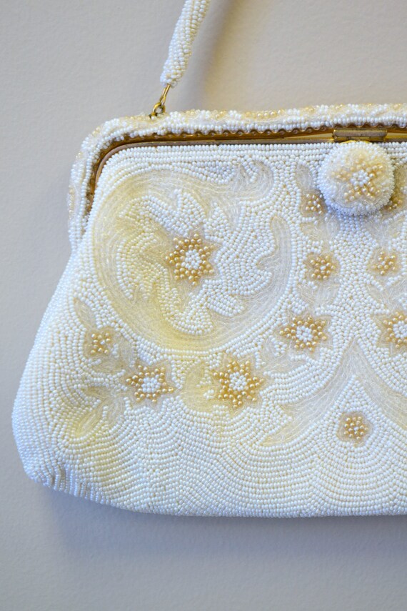 1950s Walborg White Beaded Evening Purse - Gem