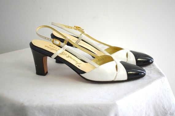 1970s Frank Cardone Black and White Leather Slingback Heels | Etsy